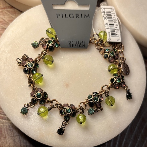 Pilgrim | Jewelry | 28 Pilgrim Green And Gold Beaded Bracelet | Poshmark
